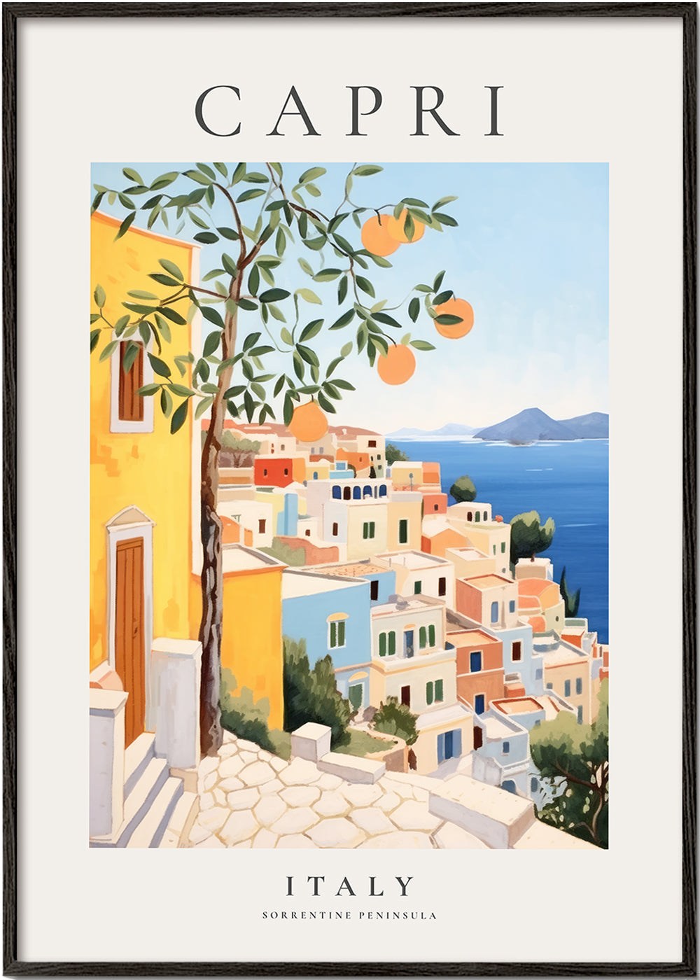 Travel poster: Capri illustration in warm hues | Wall art, framed ...
